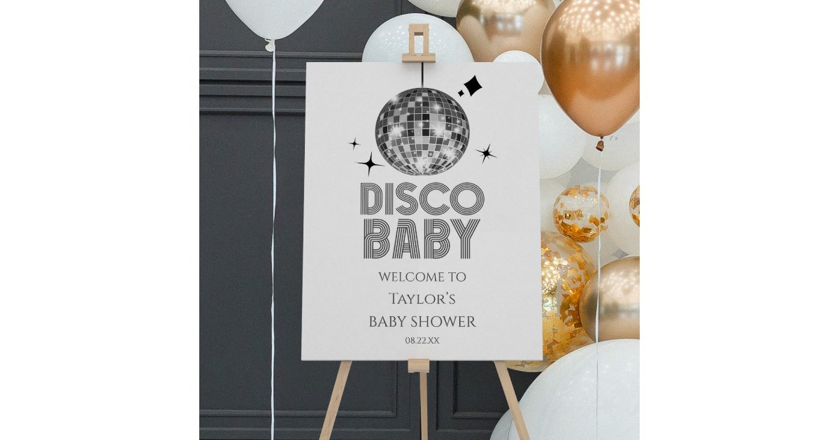 Silver 'Disco Baby' Baby Shower Welcome Sign | Zazzle