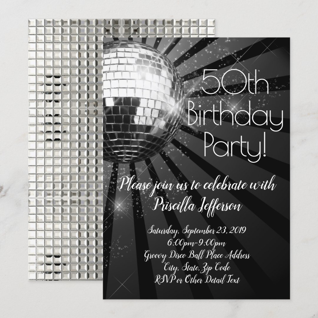 Silver Disco Ball 50th Birthday Party Invitation | Zazzle