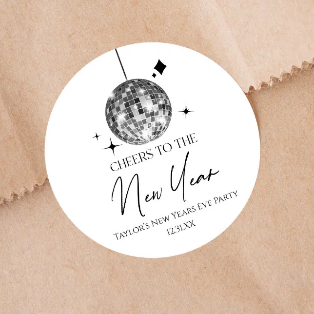 Silver Disco Ball Cheers New Years Eve Party Classic Round Sticker | Zazzle