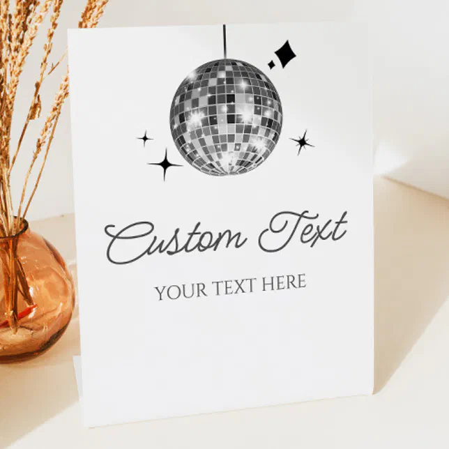 Silver Disco Ball Custom Text Party Sign | Zazzle