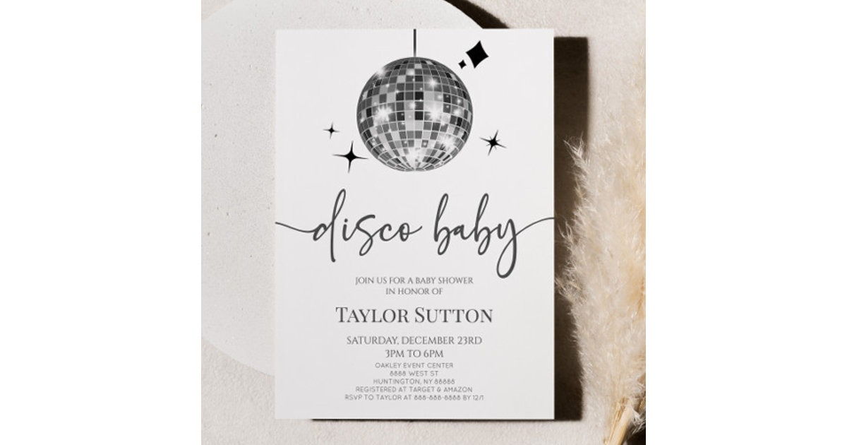 Silver Disco Ball Disco Baby Shower Invitation | Zazzle
