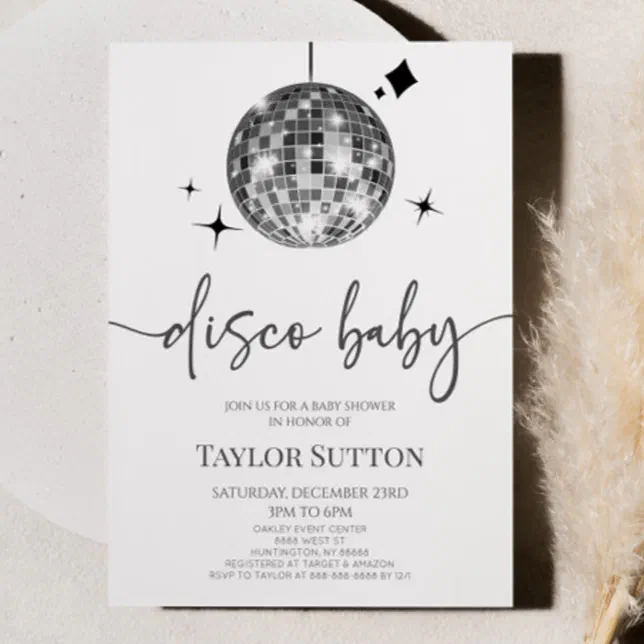 Silver Disco Ball Disco Baby Shower Invitation | Zazzle