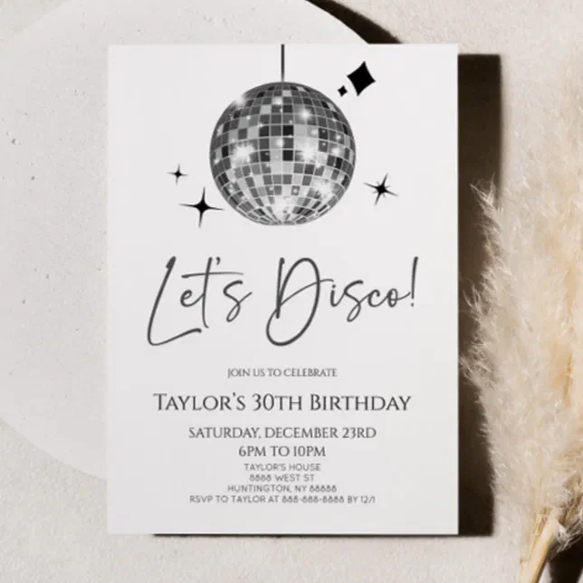 Silver Disco Ball Let's Disco Birthday Party Invitation | Zazzle