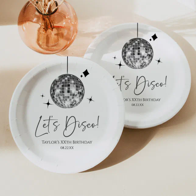 Silver Disco Ball Let's Disco Birthday Party Paper Plates | Zazzle