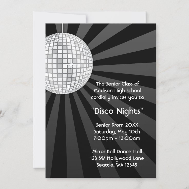 Silver Disco Ball Party Dance Prom Formal Invitation | Zazzle