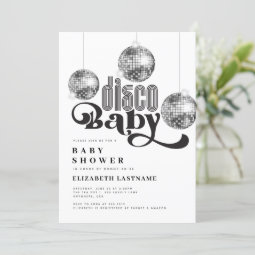 Silver Disco Ball Retro Disco Baby Shower Invitation | Zazzle