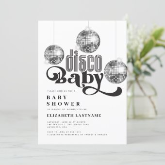 Silver Disco Ball Retro Disco Baby Shower Invitation | Zazzle