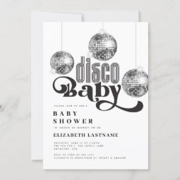 Silver Disco Ball Retro Disco Baby Shower Invitation | Zazzle