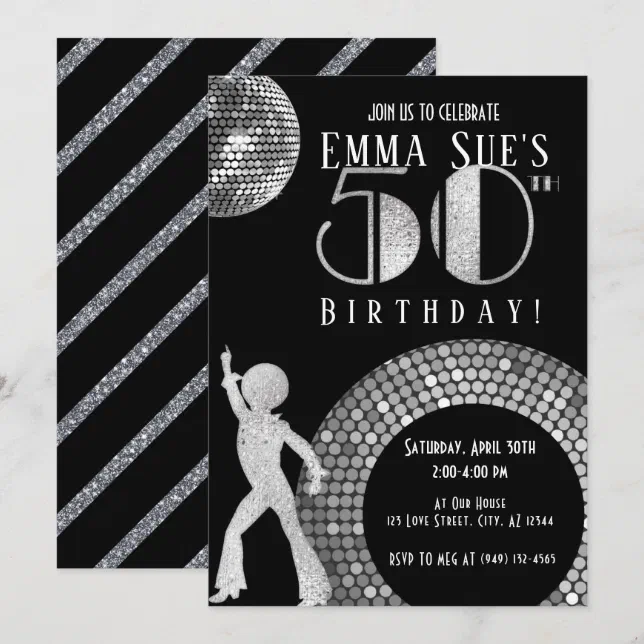 Silver Disco Ball Studio 54 Party 50th Birthday Invitation | Zazzle