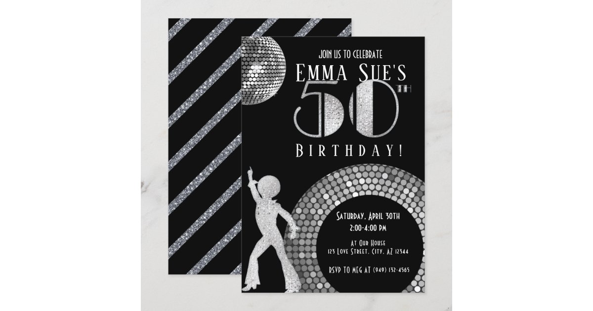 Silver Disco Ball Studio 54 Party 50th Birthday Invitation | Zazzle