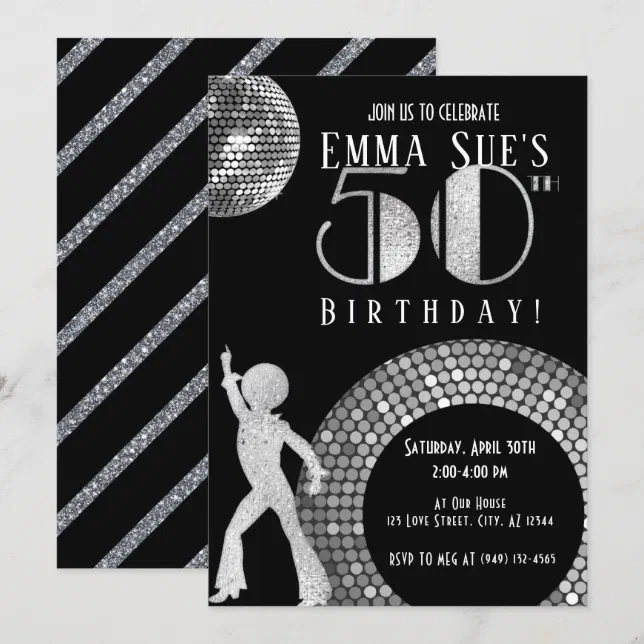 Silver Disco Ball Studio 54 Party 50th Birthday Invitation | Zazzle