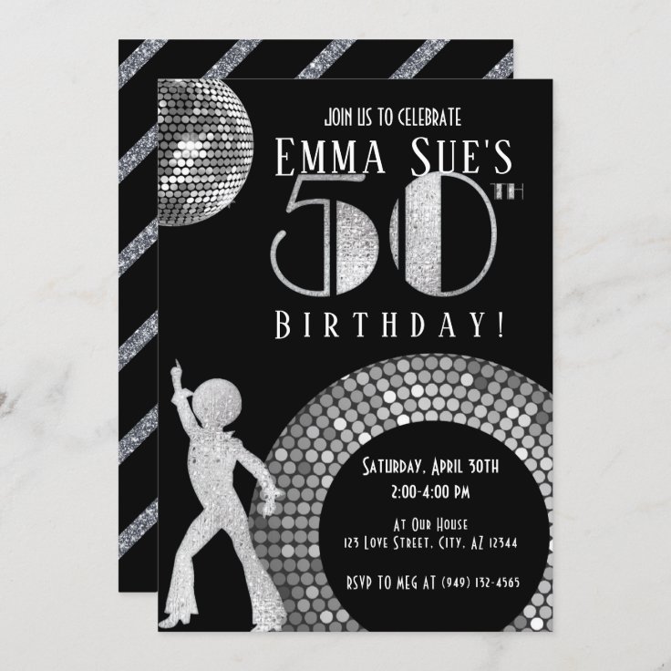 Silver Disco Ball Studio 54 Party 50th Birthday Invitation | Zazzle