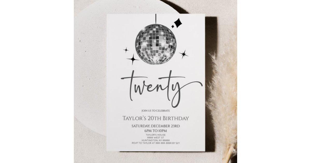 Silver Disco Ball Twenty 20th Birthday Party Invitation | Zazzle