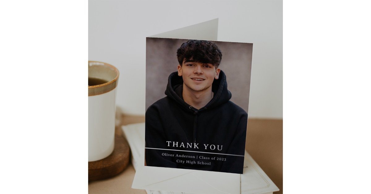 Silver Divide | Grad Photo Simple Text Thank You Foil Greeting Card ...