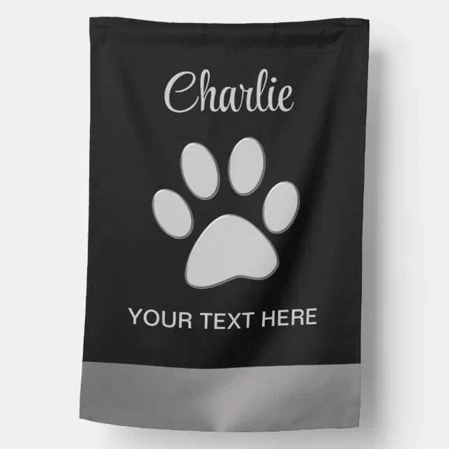 Silver Dog Paw on black background House Flag | Zazzle