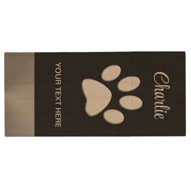Silver Dog Paw on black background Wood Flash Drive | Zazzle