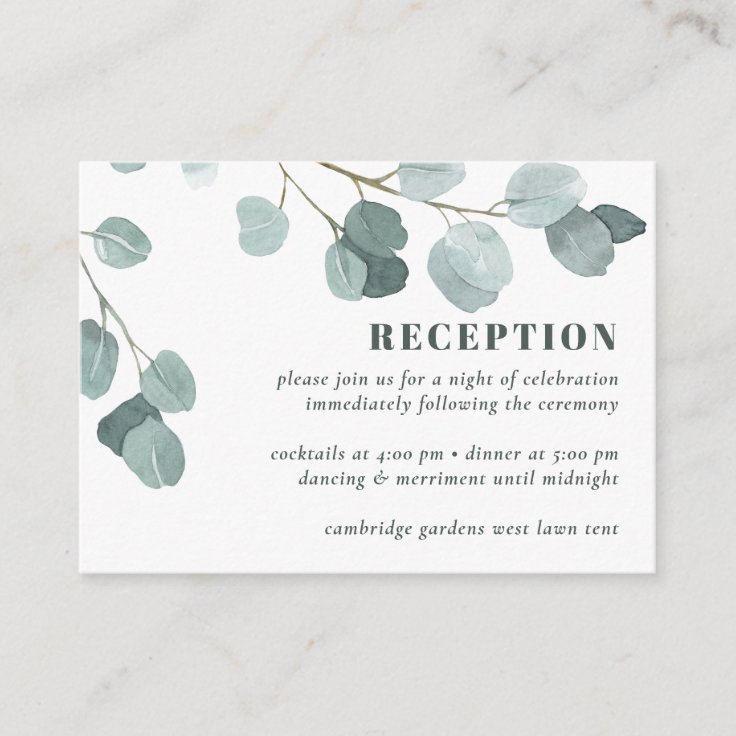 Silver Dollar Eucalyptus Wedding Reception Enclosure Card | Zazzle