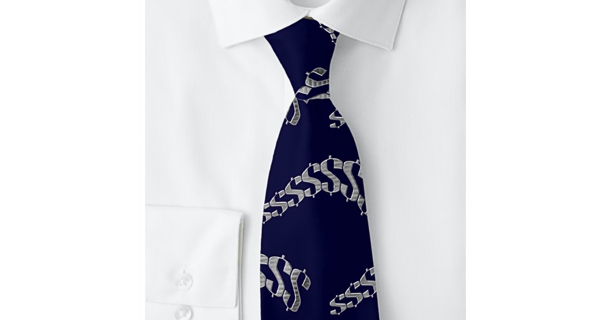 Silver Dollar Sign Icon Symbol Black Neck Tie | Zazzle