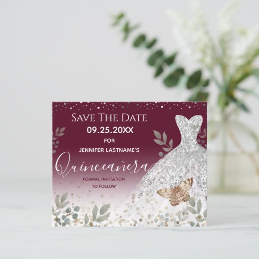 Silver Dress Floral Quinceanera Save the Date | Zazzle