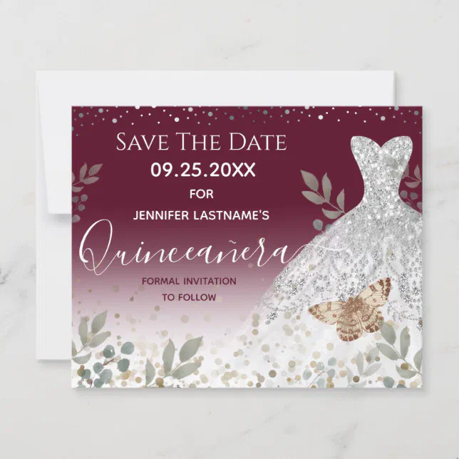Silver Dress Floral Quinceanera Save the Date | Zazzle