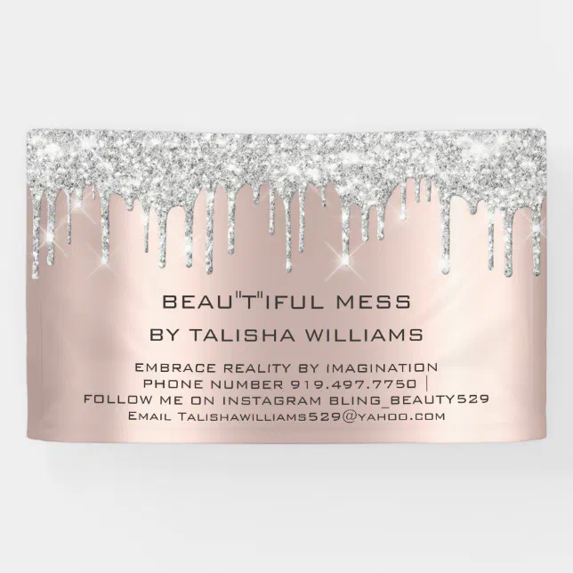 Silver Drip Rose Gold Blush Eyelash Beautiful Mess Banner | Zazzle