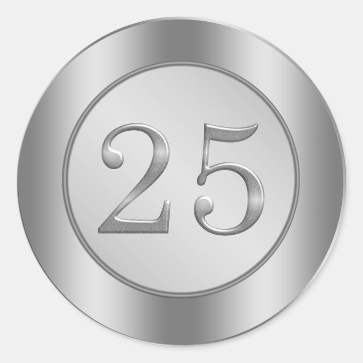 Silver effect 25th Wedding Anniversary Sticker | Zazzle