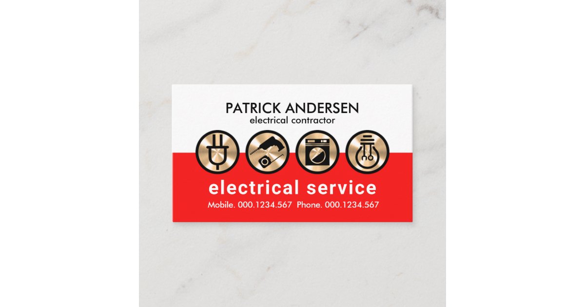 Silver Electrical Icons Electrician Business Card | Zazzle