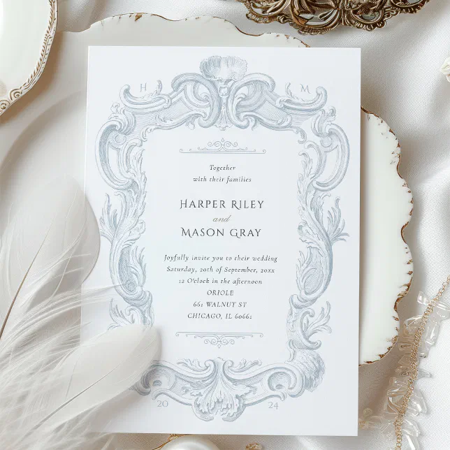 Silver Elegance Baroque Wedding Invitation | Zazzle