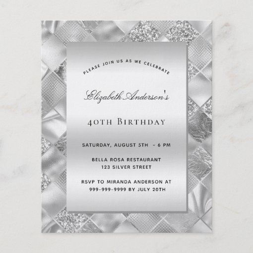 Silver elegant modern budget birthday invitation flyer | Zazzle