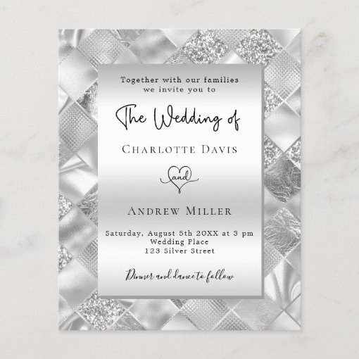 Silver elegant modern budget wedding invitation | Zazzle