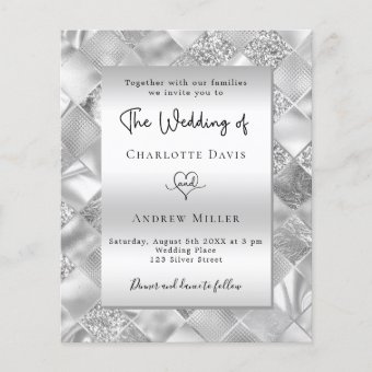 Silver elegant modern budget wedding invitation | Zazzle