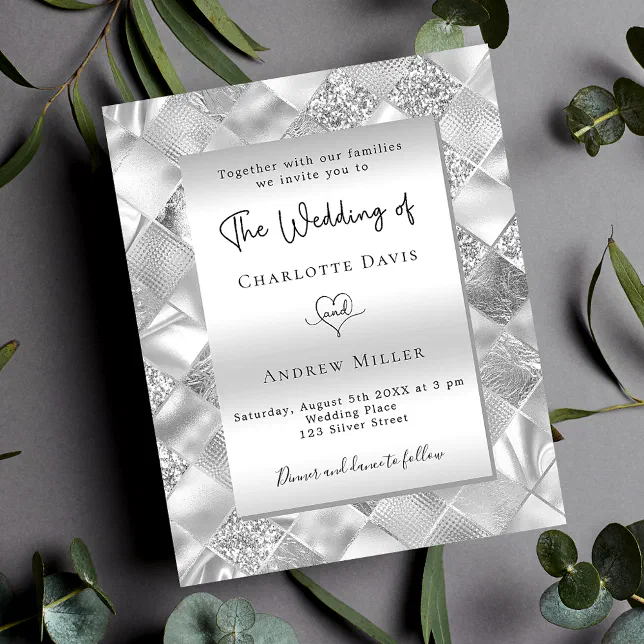 Silver elegant modern budget wedding invitation | Zazzle
