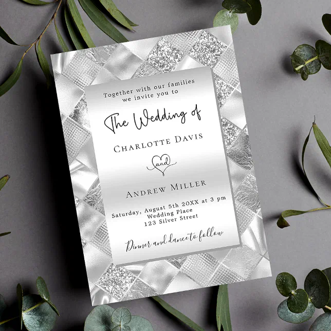 Silver elegant modern luxury wedding invitation | Zazzle