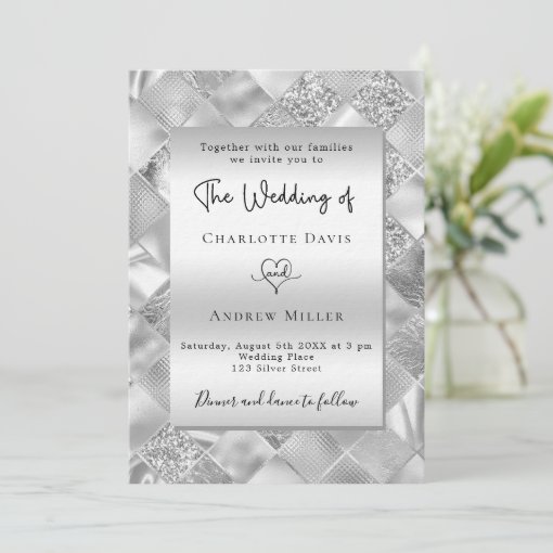 Silver elegant modern luxury wedding invitation | Zazzle
