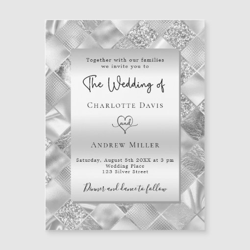 Silver elegant modern wedding magnetic invitation | Zazzle