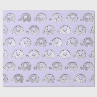Silver Elephants Baby Shower Boy Lavender Gray Gre Wrapping Paper | Zazzle