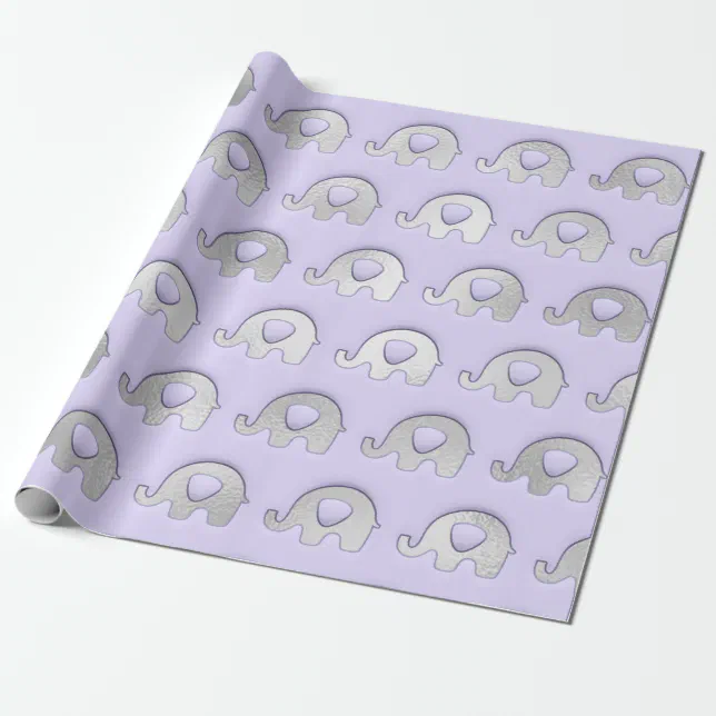 Silver Elephants Baby Shower Boy Lavender Gray Gre Wrapping Paper | Zazzle