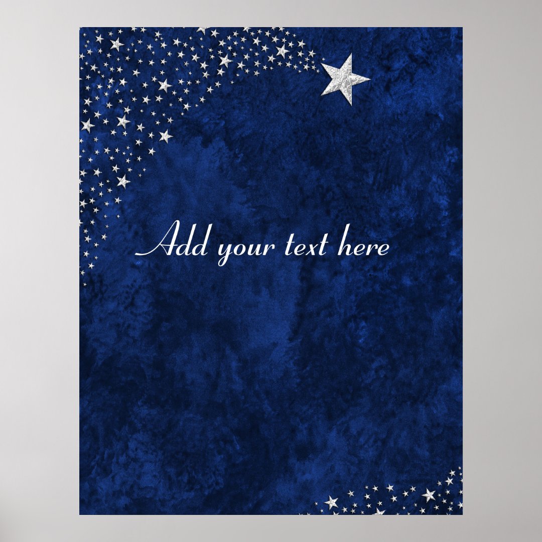 Silver Falling Stars Blue Poster | Zazzle