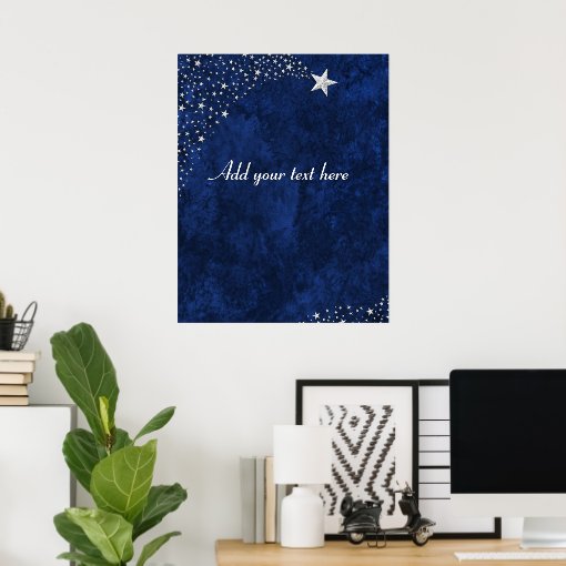 Silver Falling Stars Blue Poster | Zazzle