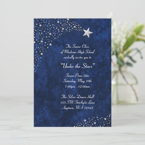 Silver Falling Stars Blue Prom Formal Invitations | Zazzle