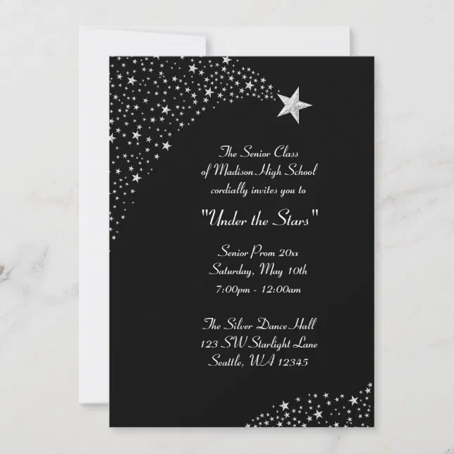 Silver Falling Stars Prom Formal Invitations | Zazzle