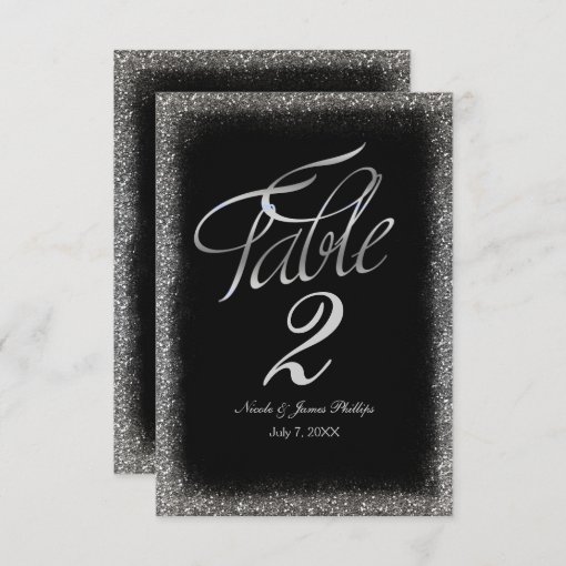 Silver Faux Glitter & Black Glam Table Card Number | Zazzle