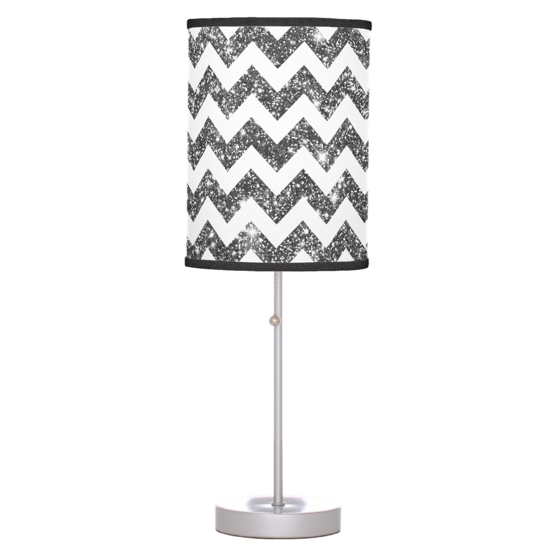 Silver Faux Glitter Chevron Pattern Girly Bling Table Lamp | Zazzle