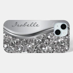 Silver Faux Glitter Glam Bling Personalized Metal Case-Mate iPhone Case ...