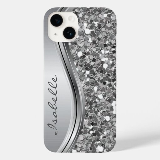 Silver Faux Glitter Glam Bling Personalized Metal Case-Mate iPhone Case ...
