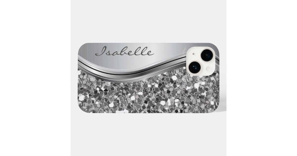 Silver Faux Glitter Glam Bling Personalized Metal Case-Mate iPhone Case ...