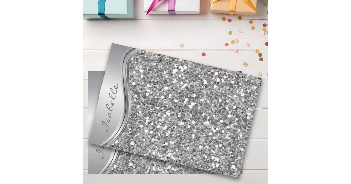 Silver Faux Glitter Glam Bling Personalized Metal Tissue Paper | Zazzle