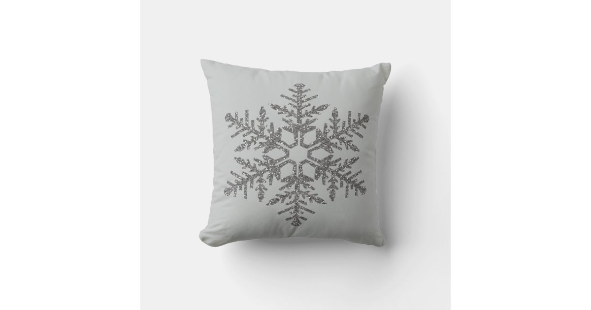 Silver Faux Glitter Snowflake Throw Pillow | Zazzle