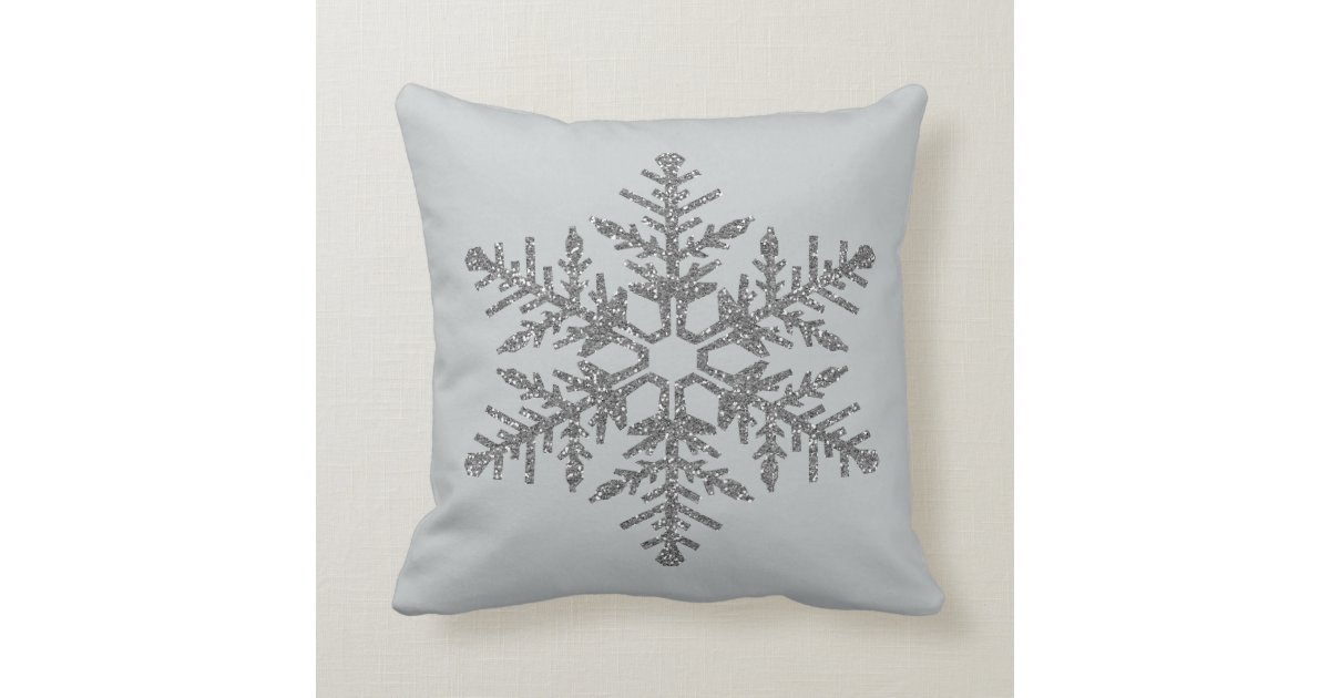 Silver Faux Glitter Snowflake Throw Pillow | Zazzle.com