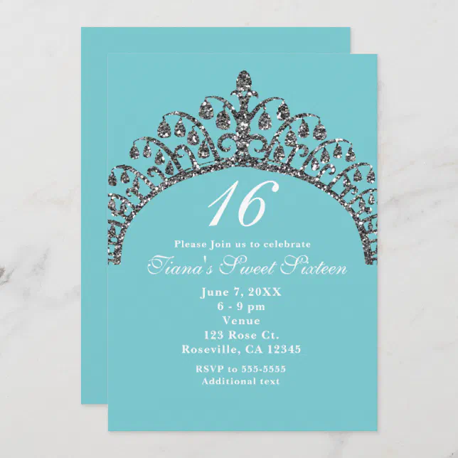 Silver Faux Glitter Tiara Crown Party Invitations | Zazzle